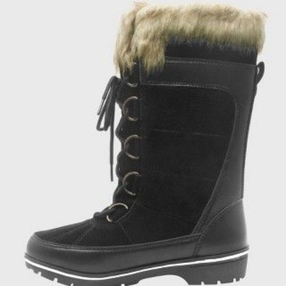 Merona | Shoes | New Merona Leather Hollyn Boots Faux Fur Black | Poshmark